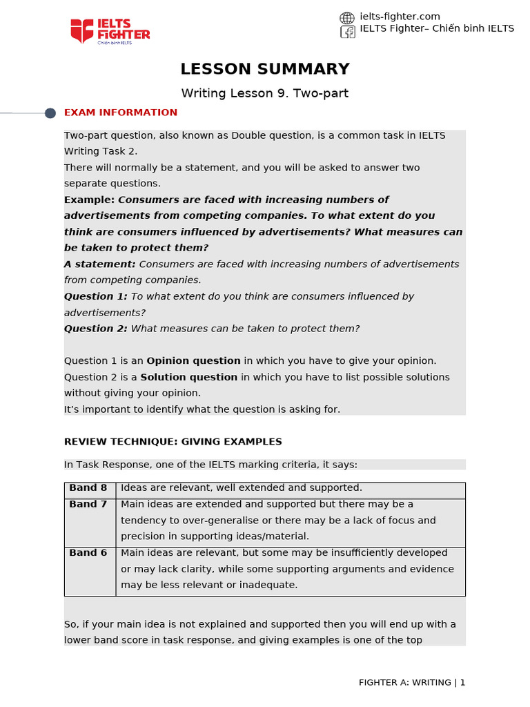 (Fighter 5) LS - Writing - Lesson 9. Two-Part | PDF