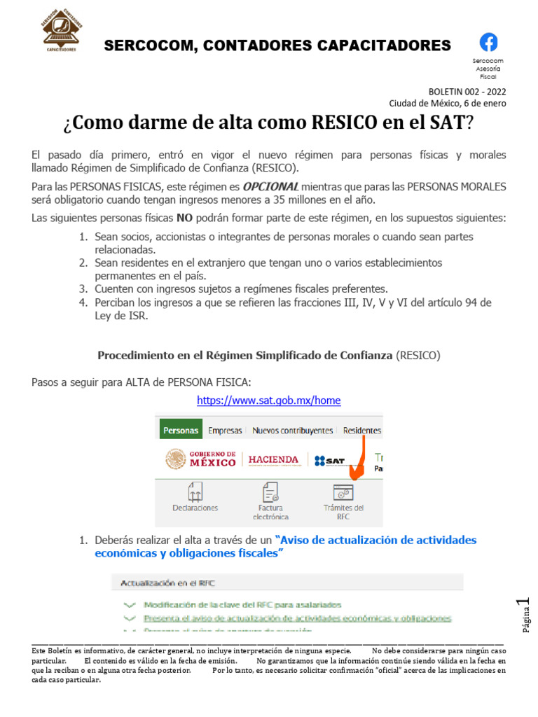 Como Darme de ALTA en El RESICO | PDF