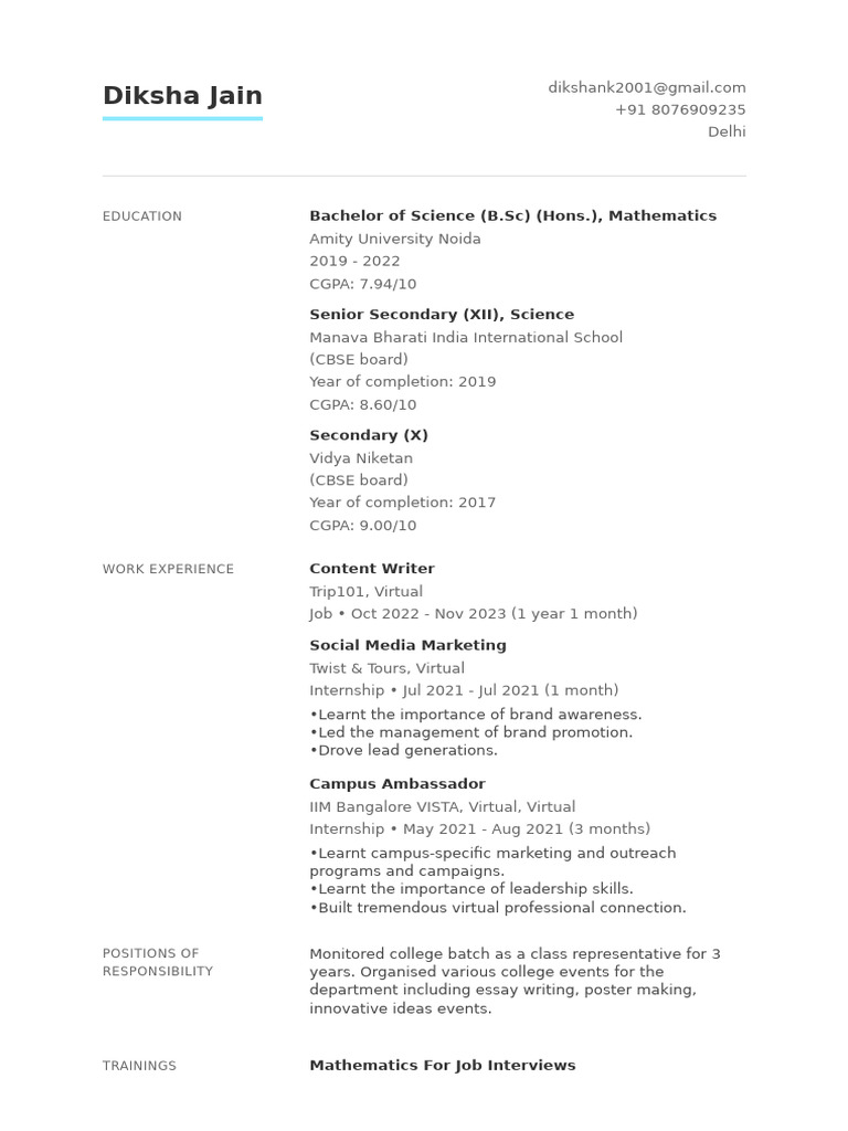 DikshaJain InternshalaResume | PDF