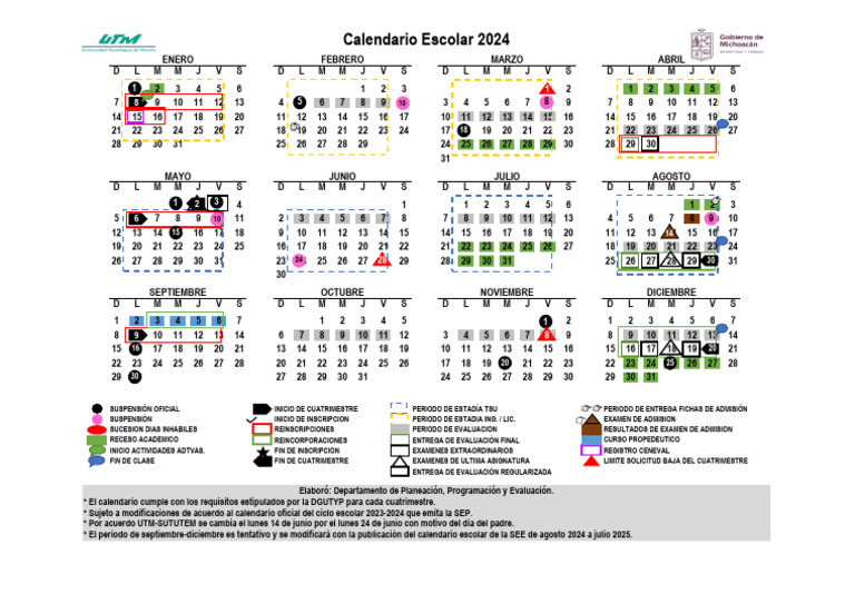 Calendario Escolar Utm 2024 | PDF