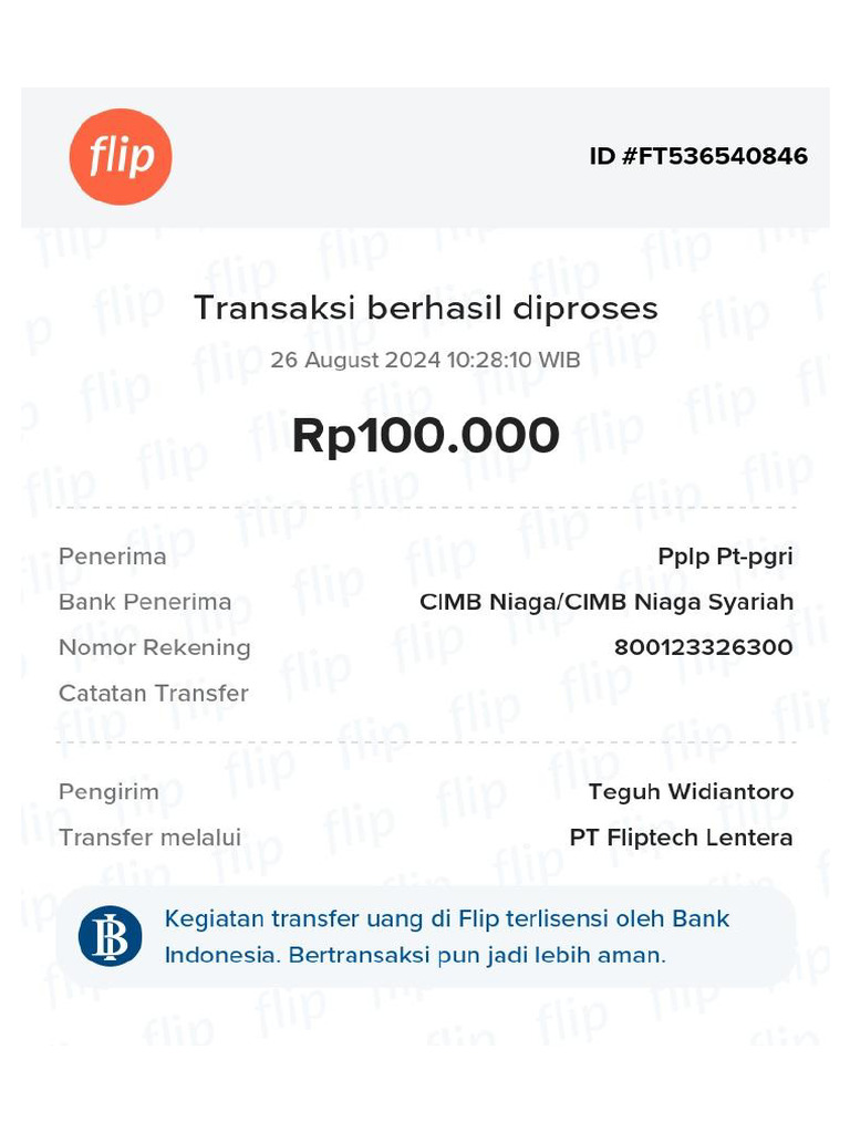 Bukti Pembayaran Toep Teguh | PDF