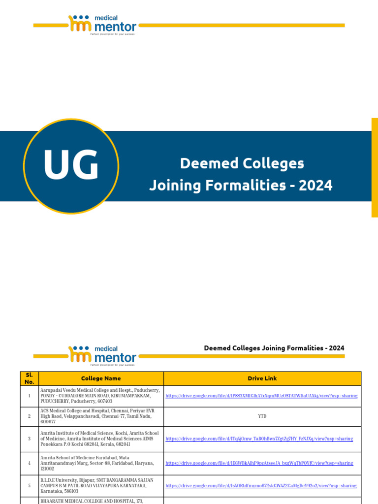 UG Deemed Joining Formalities - 2024 | PDF