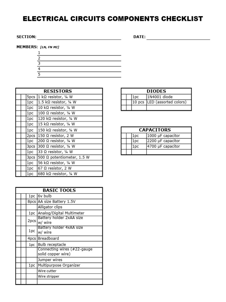 CIRCUITS 1 PProject - Lab Exp Checklist | PDF