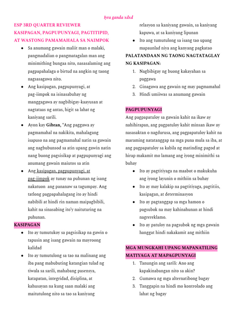 Esp 3rd Quarter Reviewer | PDF