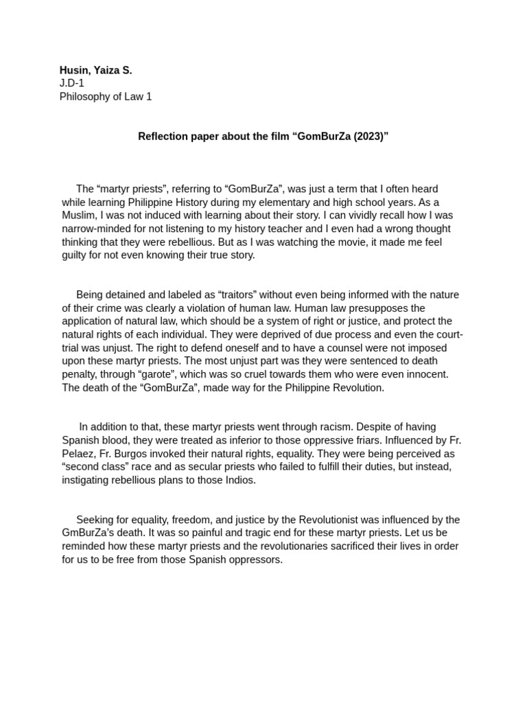 Husin - Gomburza Reflection Paper | PDF