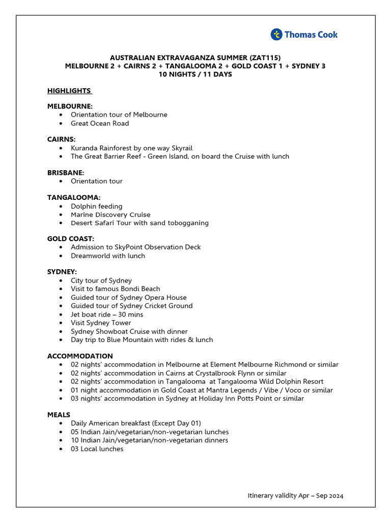 Australian Extravaganza Summer 10N 11D | PDF