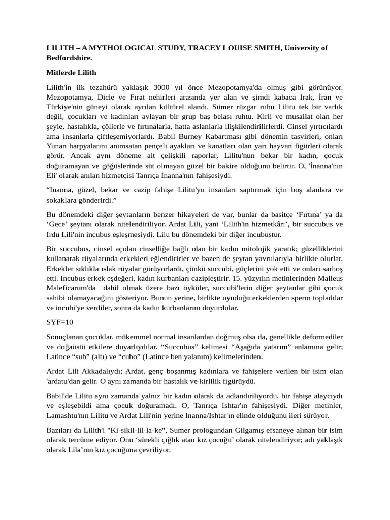 Lilith - A Mythological Study, Tracey Louise Smith | PDF