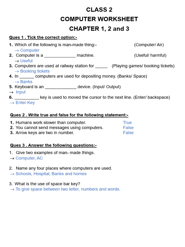 Class 2 Worksheet | PDF