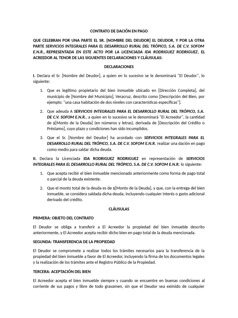 Contrato de Dación en Pago | PDF | Pagos