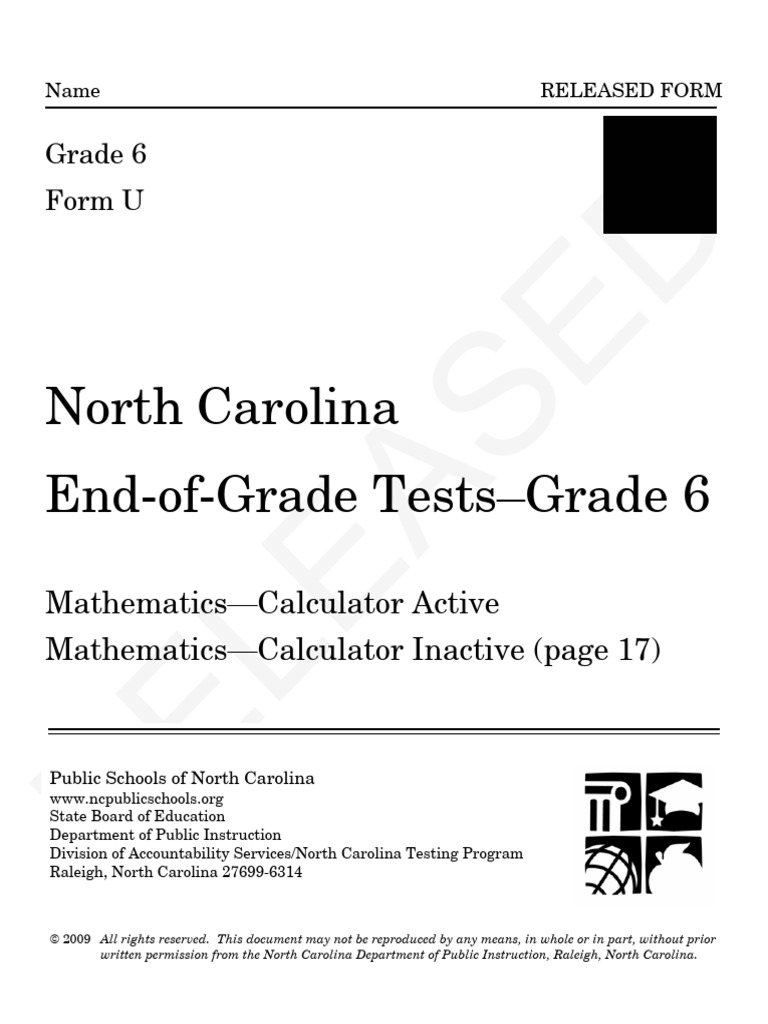 NC Grade 6 Math Released Test Form U | PDF | Circle | Area