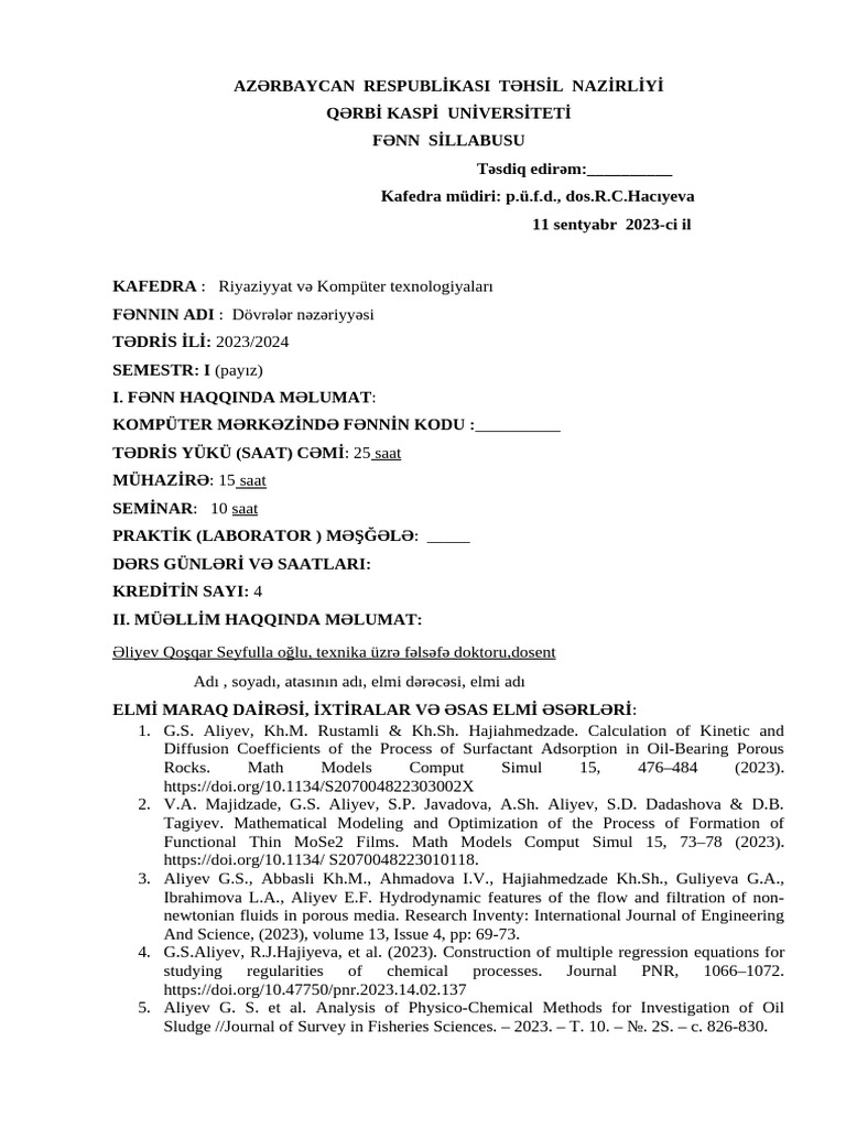 Sillabus Dovreler Nəzəriyyəsi - 25 Saat | PDF