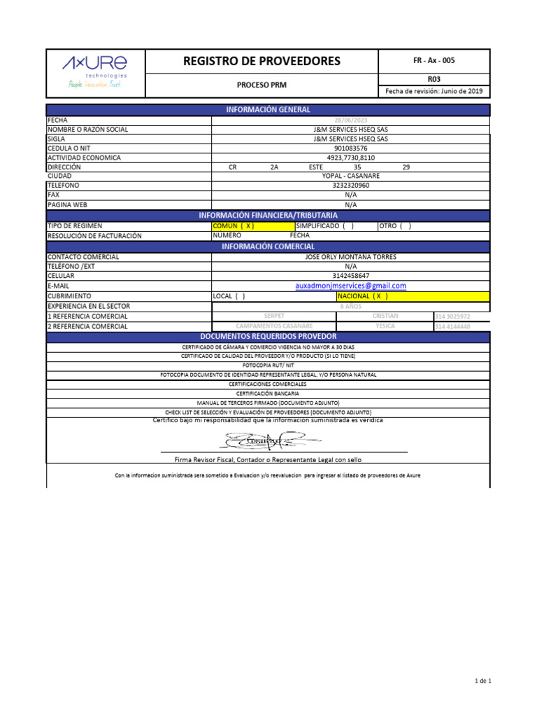 FR - Ax - 005 Registro de Proveedores R03 | PDF