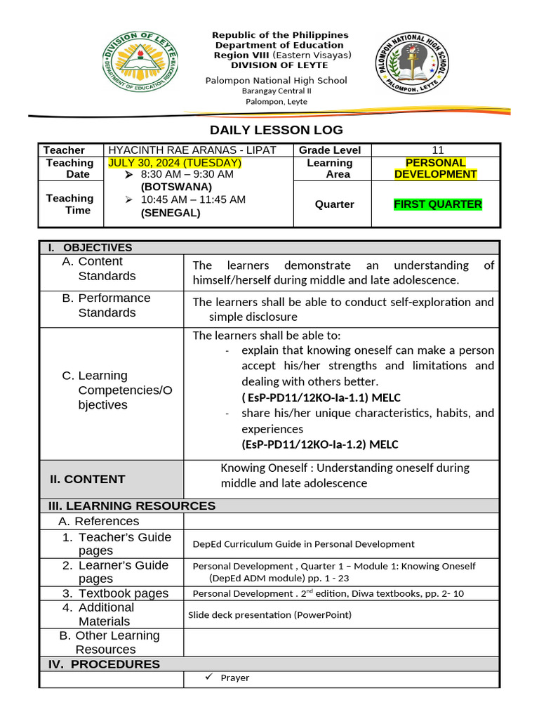 DLP - Day 2 - PerDev - Knowing Oneself | PDF | Self Concept | Career ...