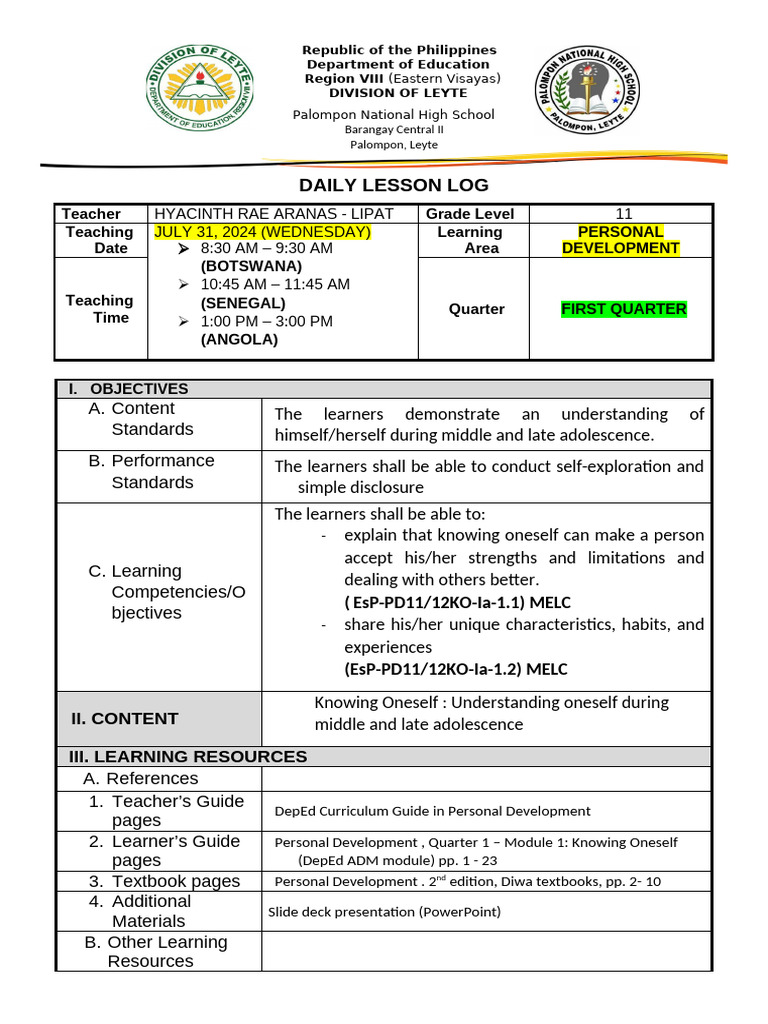 DLP - Day 3 - PerDev - Knowing Oneself | PDF | Self Concept | Self