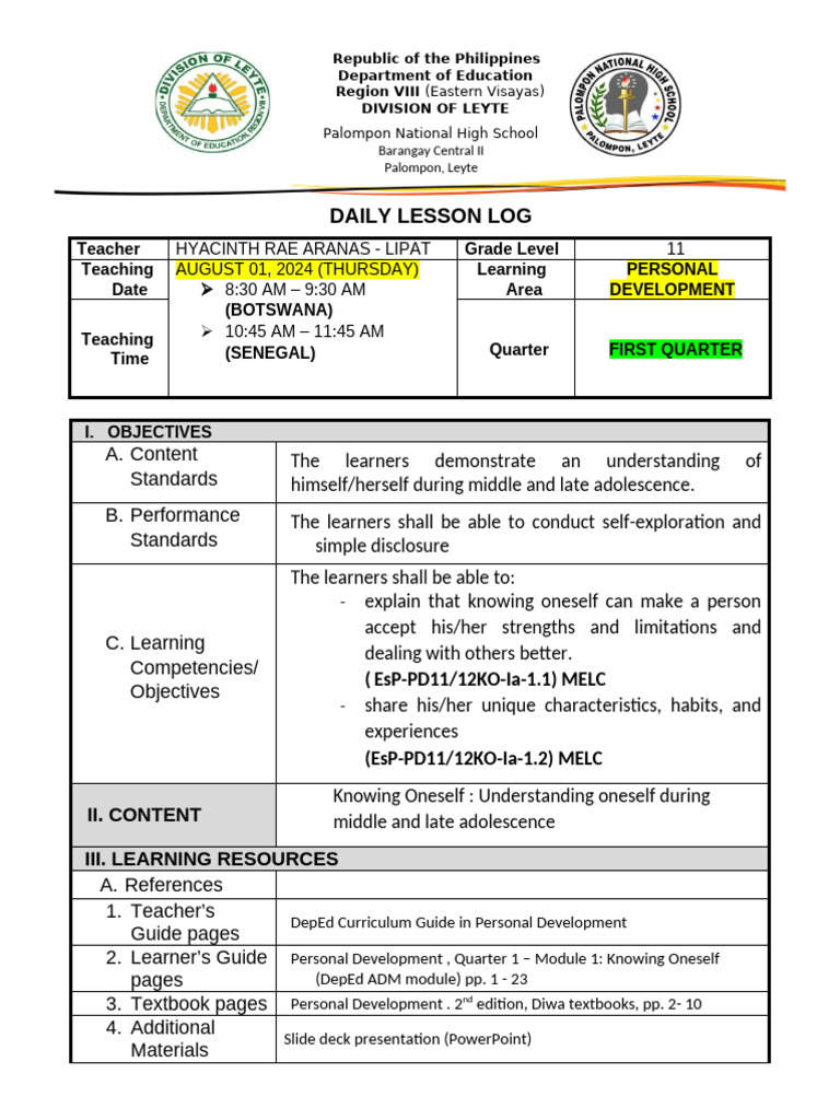 DLP - Day 4 - PerDev - Knowing Oneself | PDF | Self Concept | Cognitive Science
