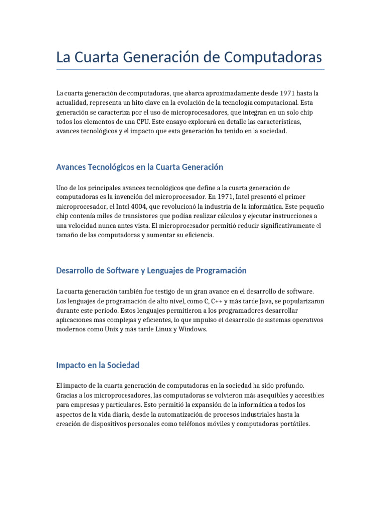 Cuarta Generacion Computadoras | PDF