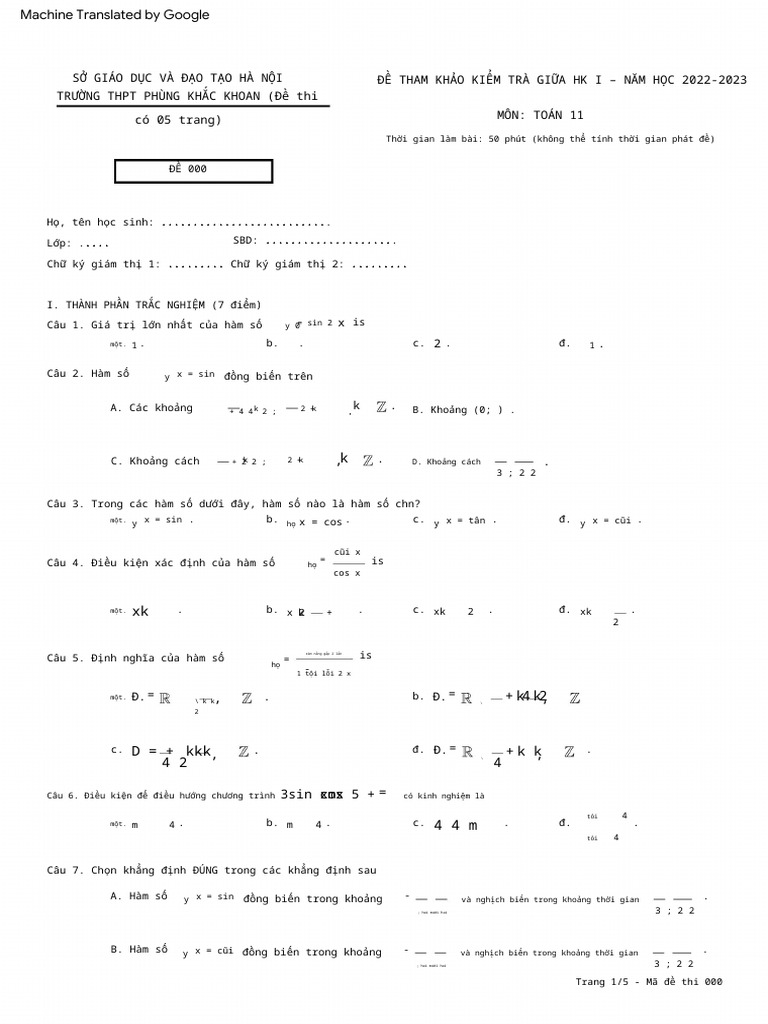 ĐỀ THAM KHẢO GIỮA KÌ 1 K11 | PDF
