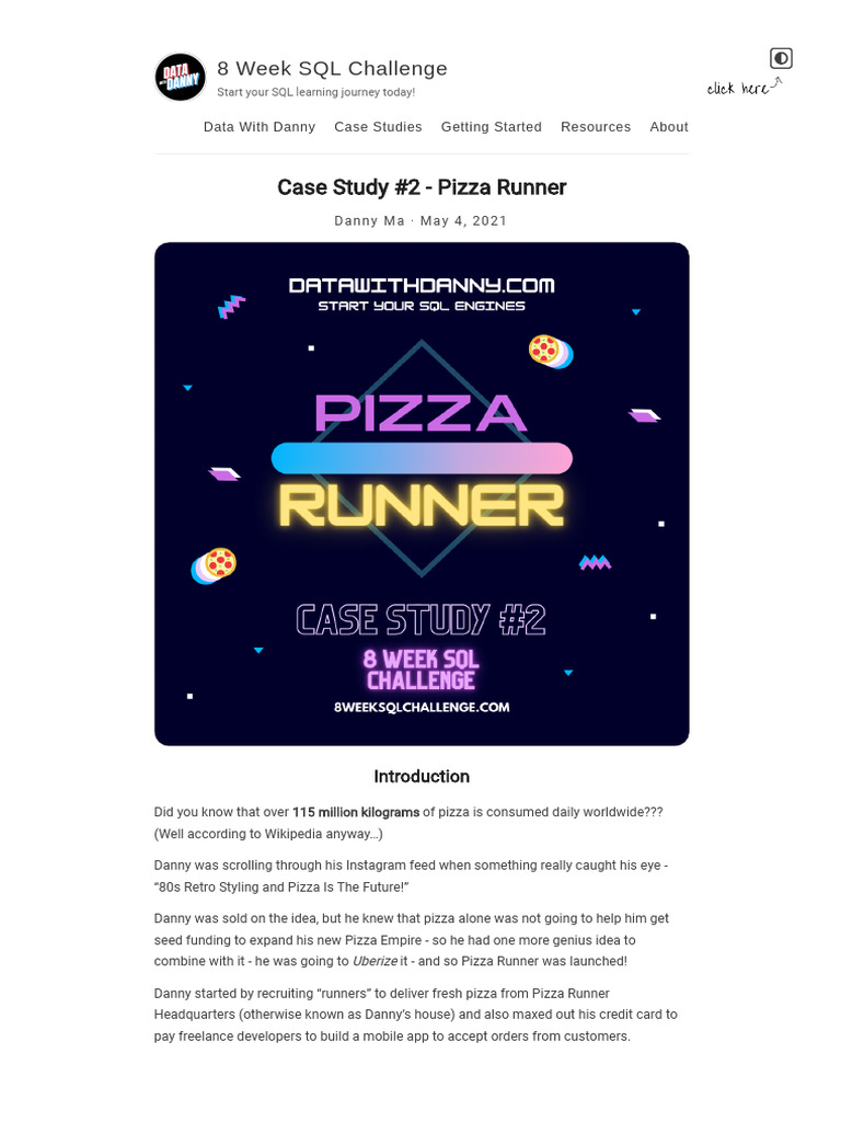 Case Study #2 - Pizza Runner - 8 Week SQL Challenge - Start Your SQL Learning Journey Today! | PDF