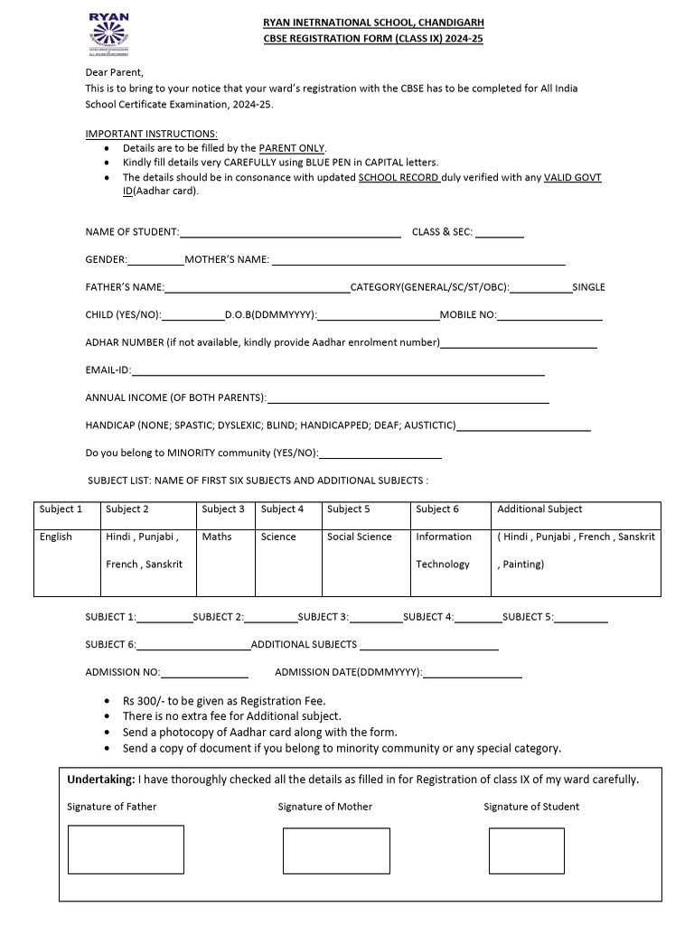 Class-9 Details Form 2024-25 | PDF