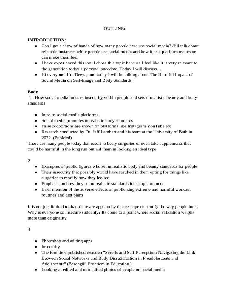 Revised Informative Speech Outline - Deeya | PDF | Self Esteem | Social ...