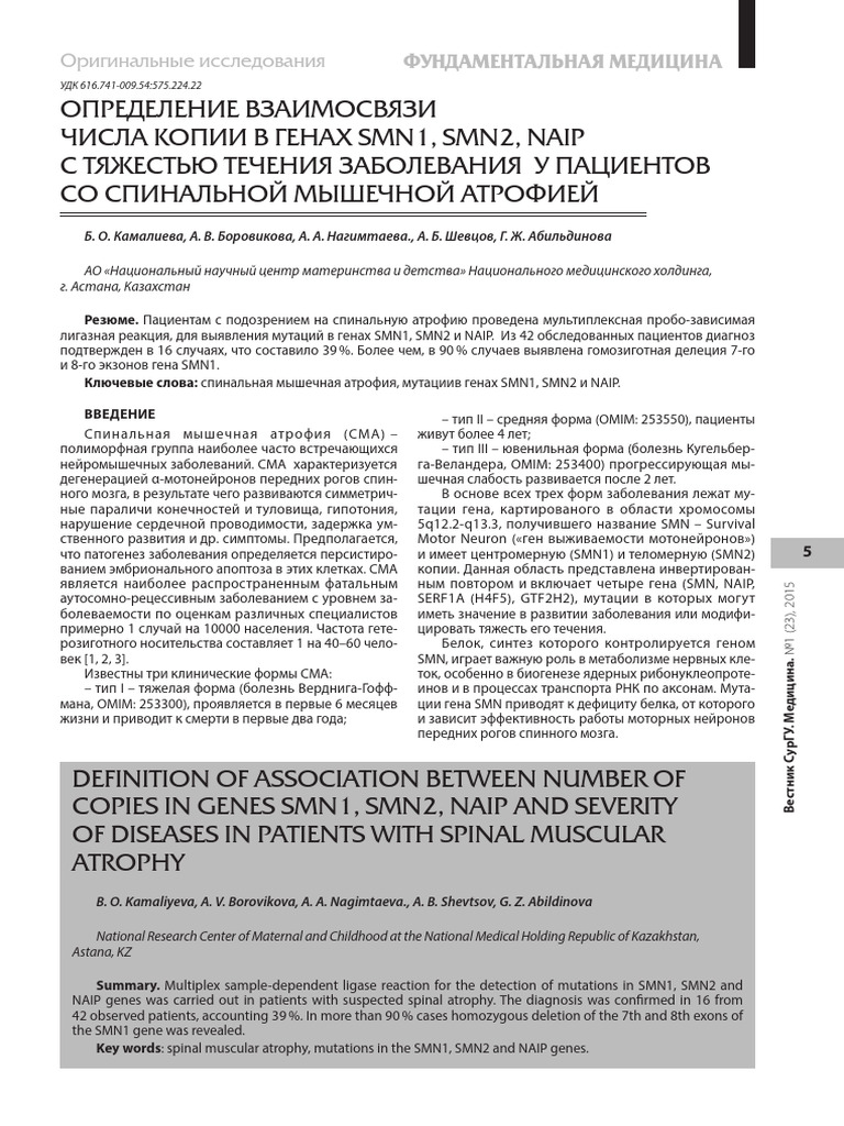 Opredelenie Vzaimosvyazi Chisla Kopii V Genah Smn1 Smn2 Naip S ...