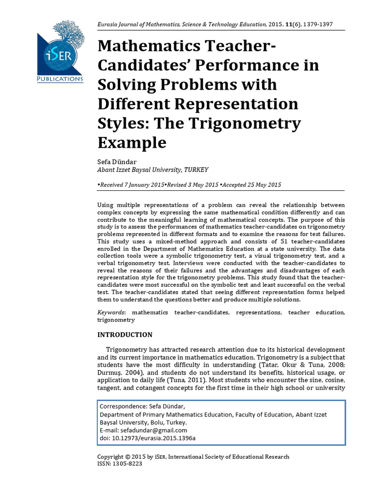 Mathematics Teacher Candidates Performance in Solving Problems With ...