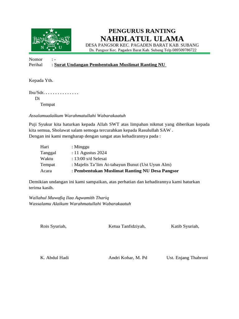 Ranting-NU Surat Undangan | PDF
