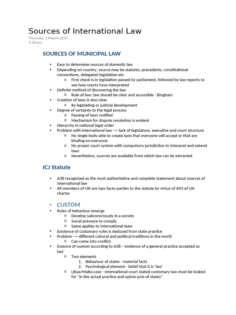 Session 5 Sources of International Law | PDF