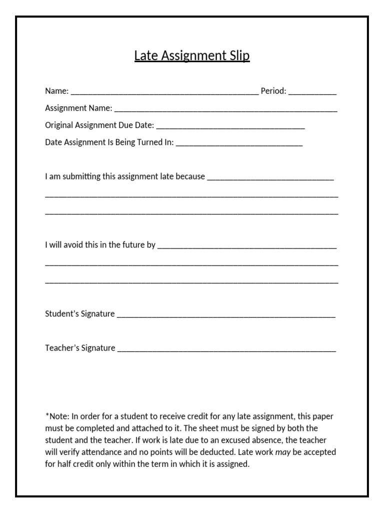 Late Assignment Slip | PDF