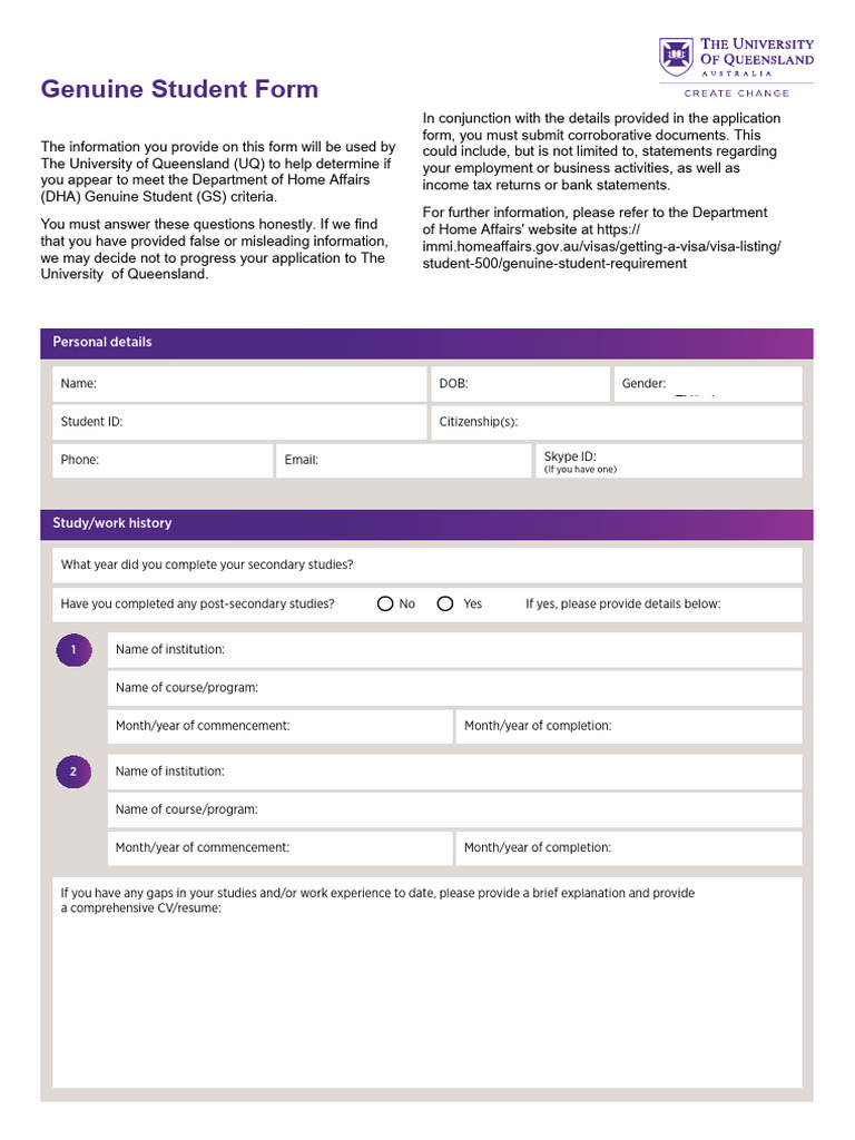 GS Student Form | PDF