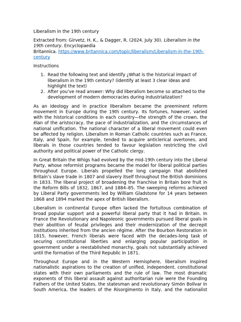 Liberalism in the 19th century | PDF