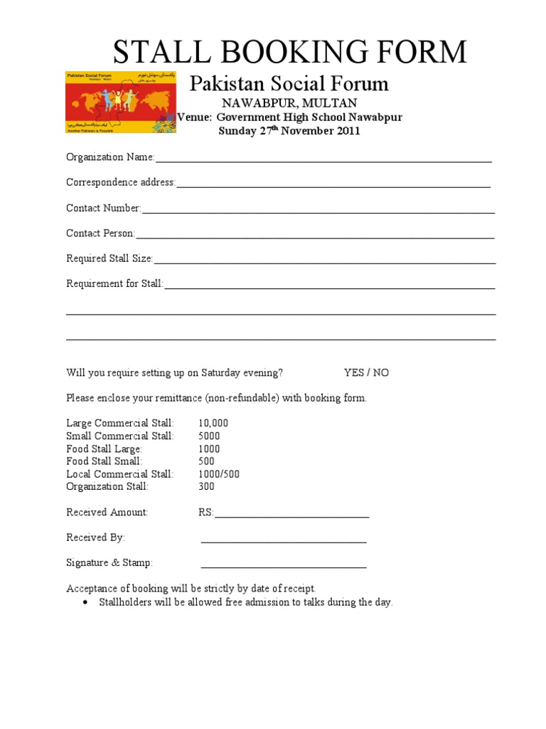 Stalls Booking Form | PDF