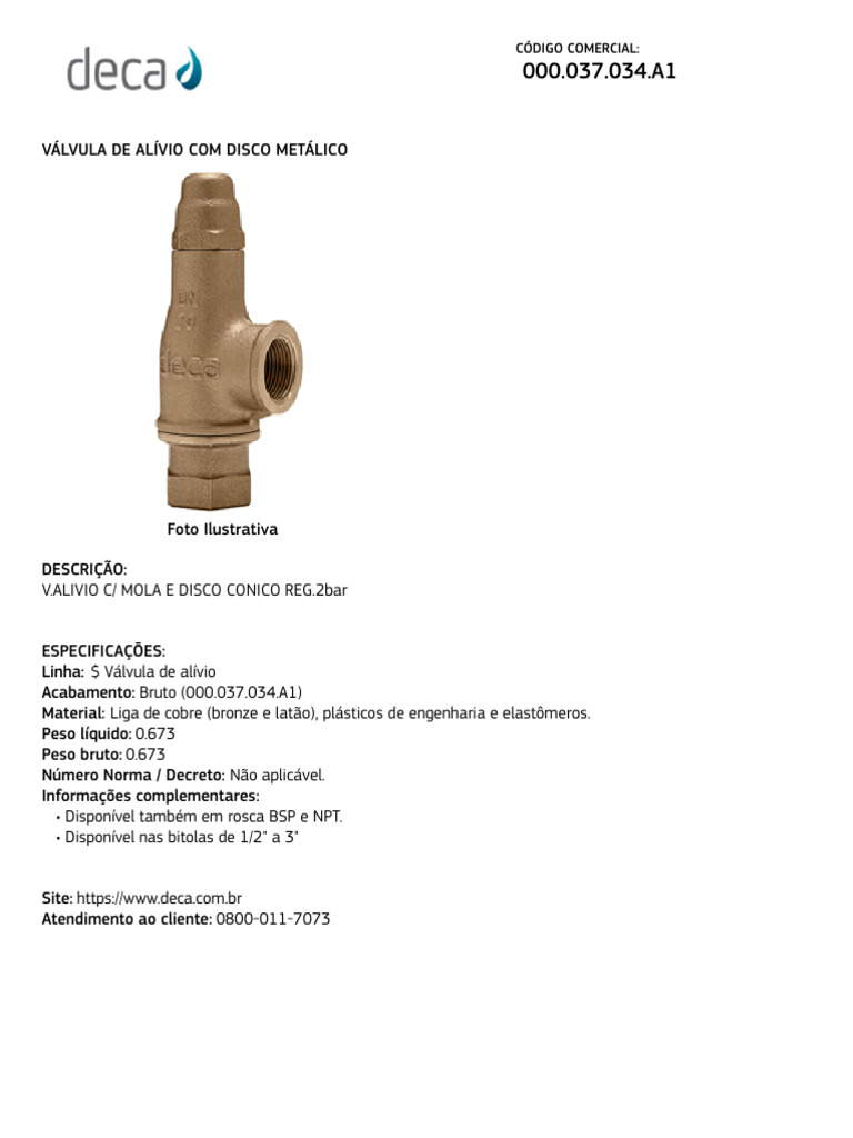FICHA - TECNICA Valvula Deca | PDF