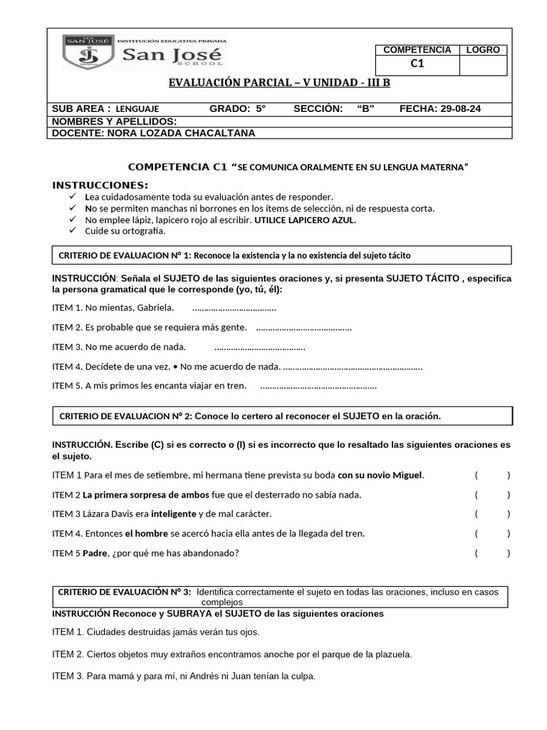 Eval Parc Leng 5B | PDF