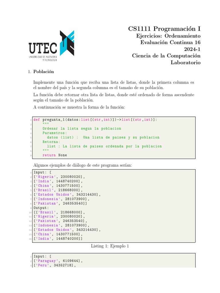 16 ENUNCIADO 24 1 Prog1 Eval Continua 6 Ordenamiento Henry Gallegos | PDF