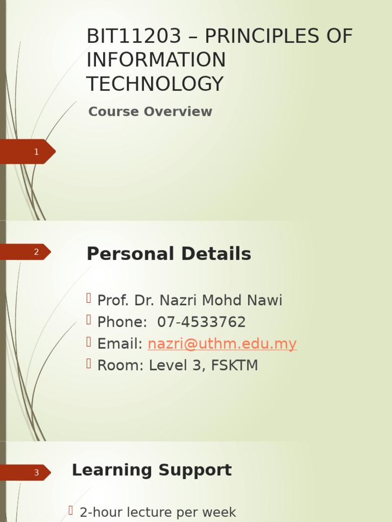 Bit11203 - Principles of Information Technology: Course Overview | PDF