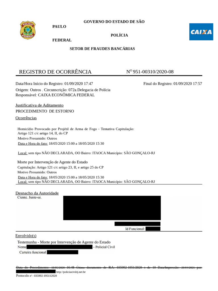 Brazil Note Verbale Anexo Registro Occorencia PCRJ | PDF | Calibre ...