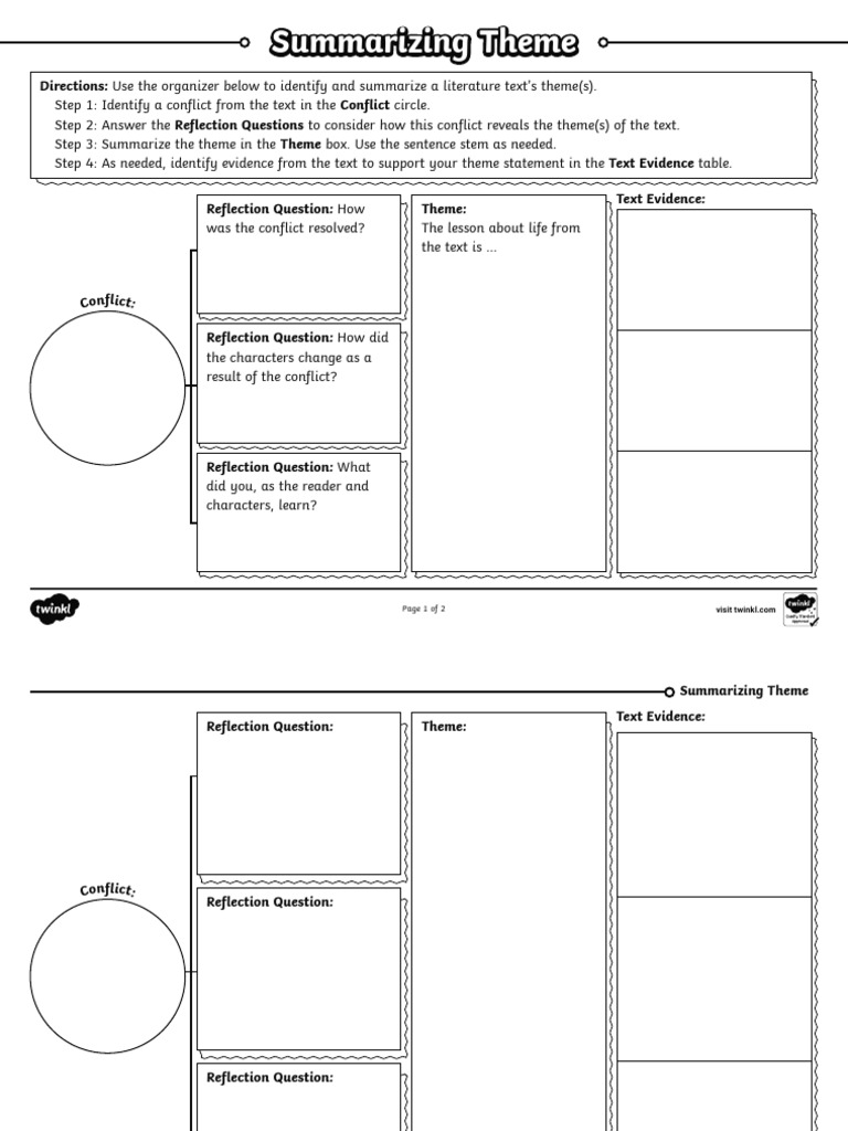 [Graphic Organizer] Summarizing Theme | PDF