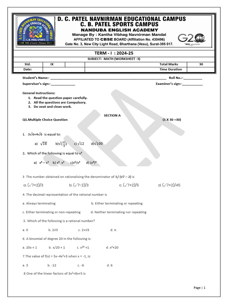 CLASS IX MATHS W..S 3 | PDF