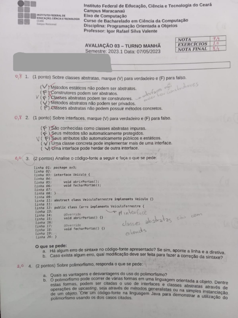 Prova 03 - POO | PDF