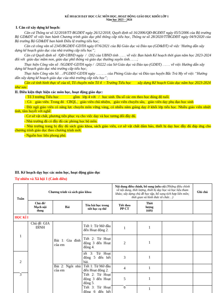 Bai Hoc Stem TNXH Lop 1 | PDF