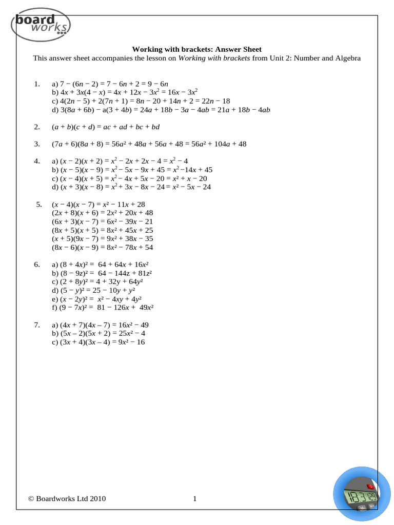 Working With Brackets Worksheet Answers | PDF
