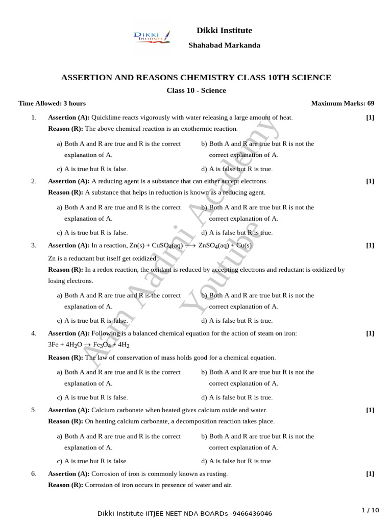Chapter 1,2,3 Assertion and Reasons | PDF