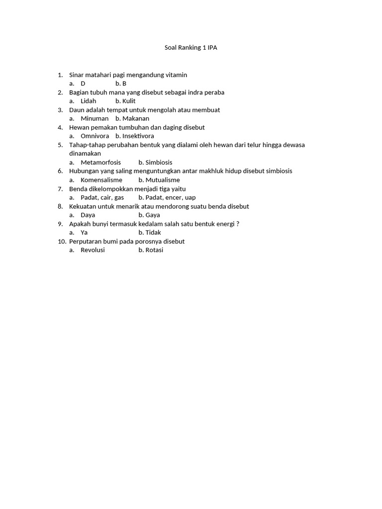 Soal Ranking 1 IPA | PDF