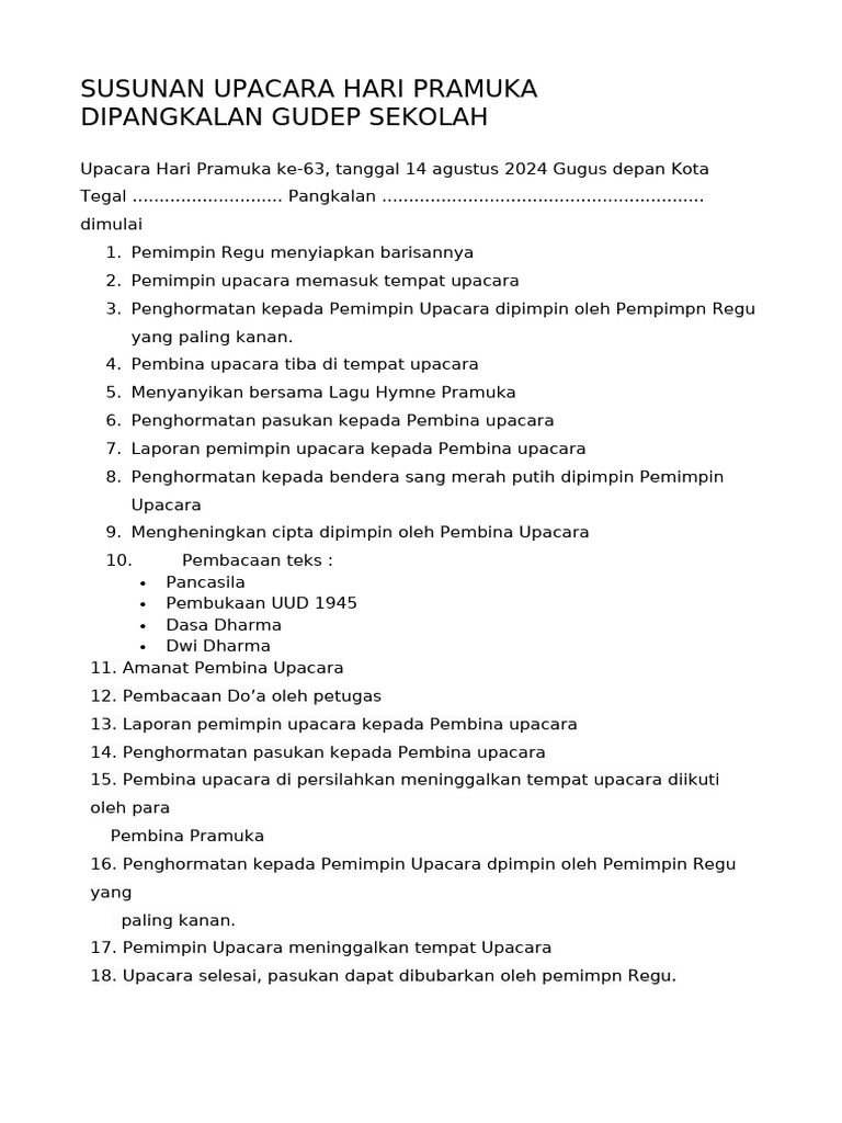 Susunan Upacara Hari Pramuka ke-63 | PDF