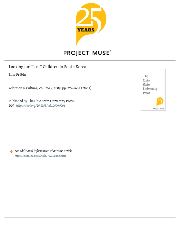 Prébin (2009) - Looking For "Lost" Children in South Korea | PDF