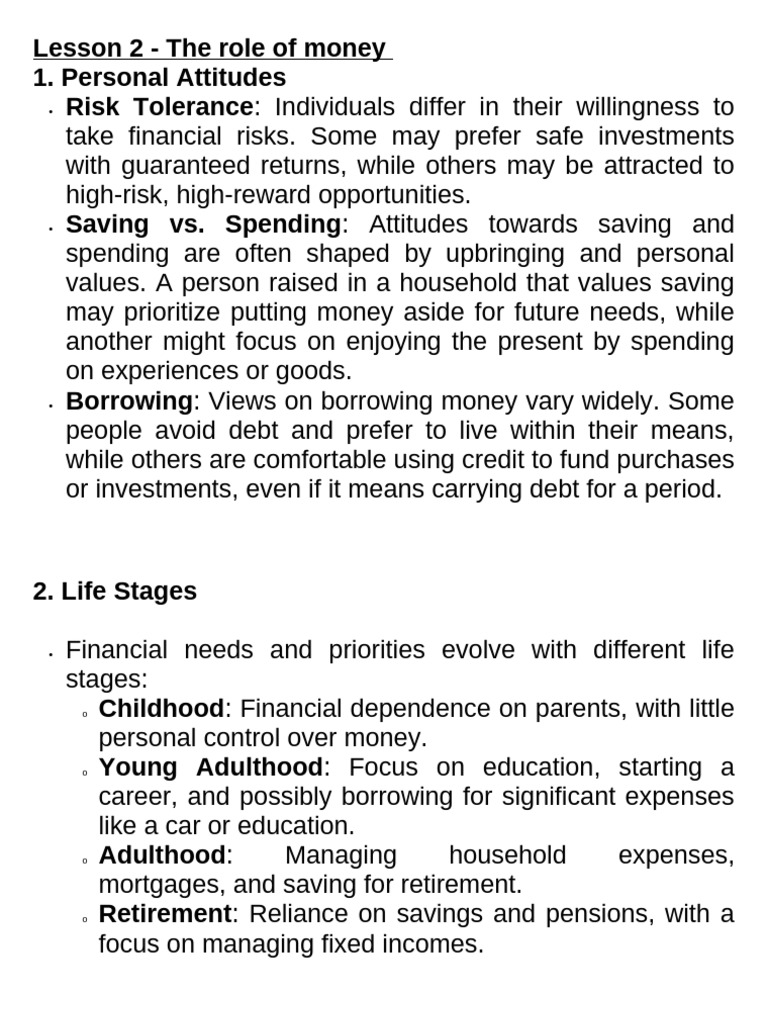 Lesson 2a - The Role of Money | PDF