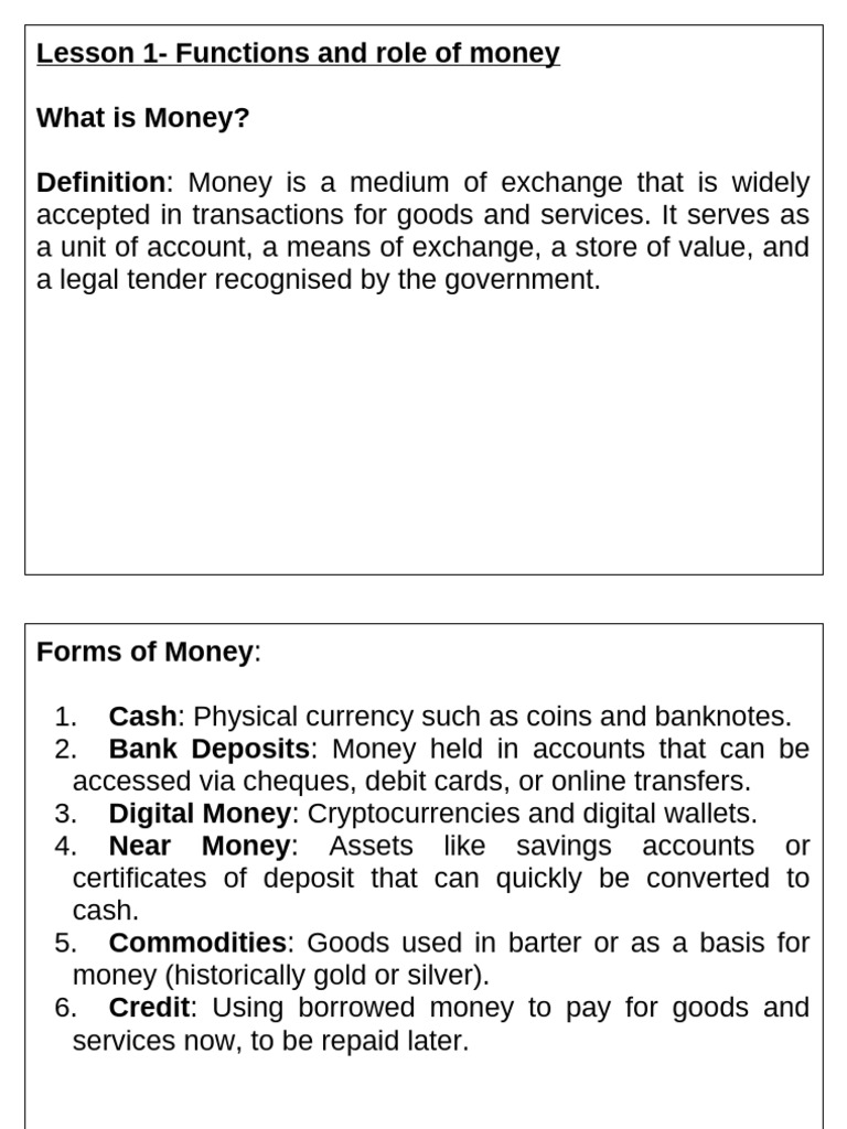 Lesson 1a - Functions and Role of Money | PDF