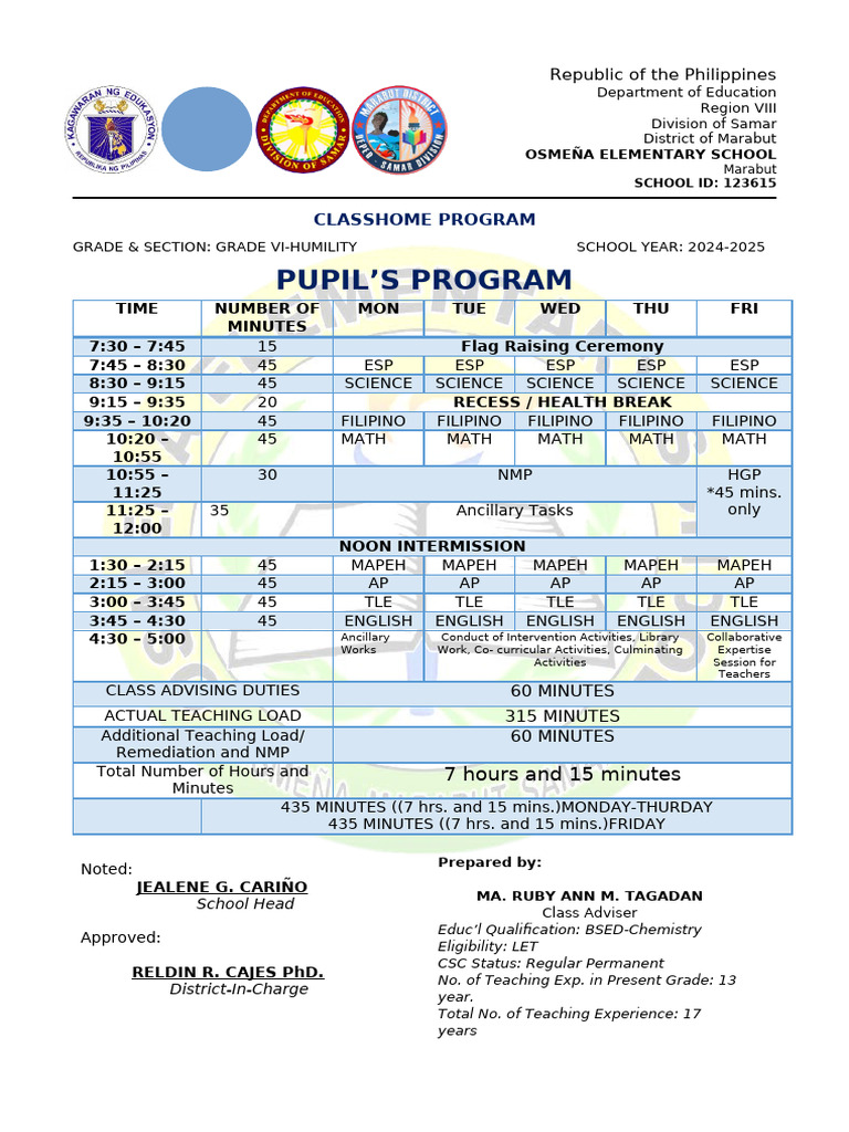 GRADE-6-CLASS-PROGRAM-2024-2025 (1) | PDF