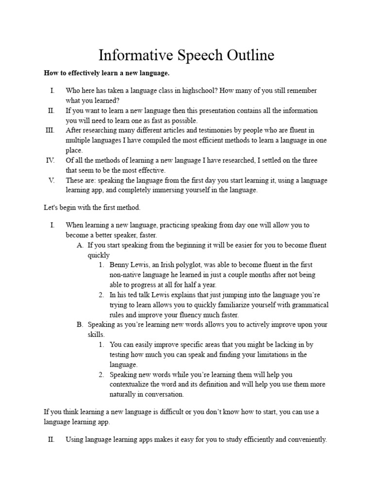 Informative Speech Outline | PDF